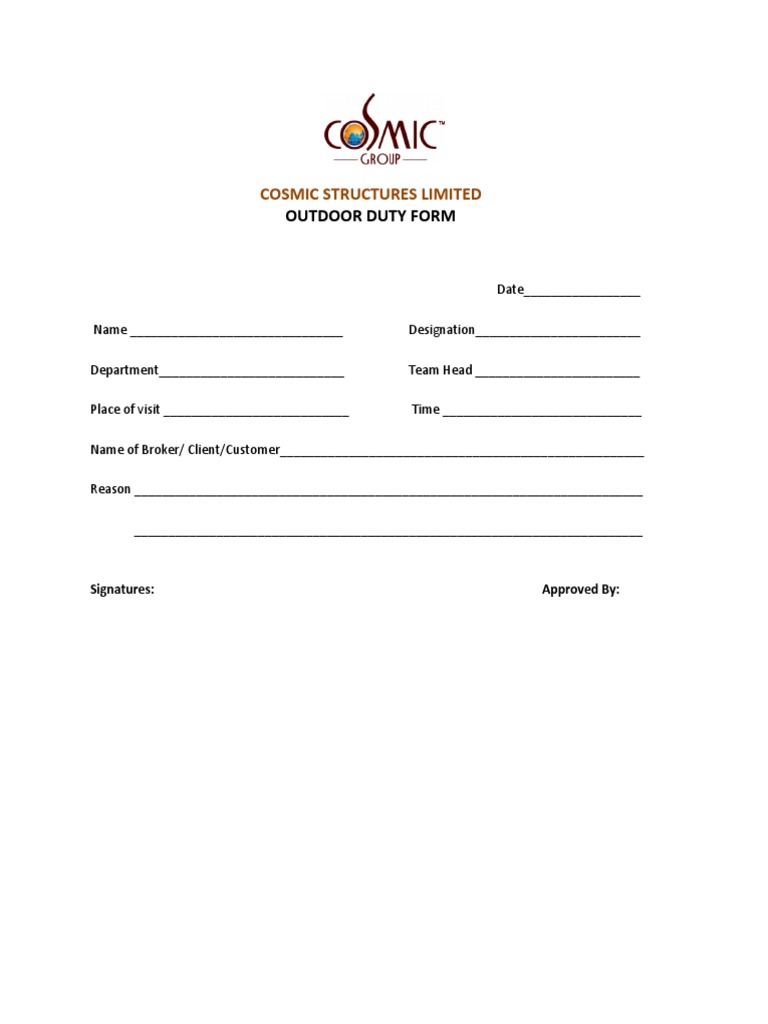 Outdoor Duty Form Template | PDF