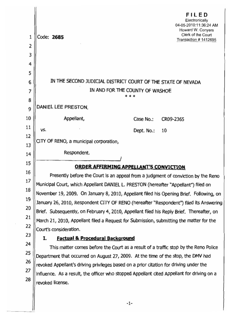 2JDC Judge Elliott Order Affirming Appellant's Conviction Compare To ...