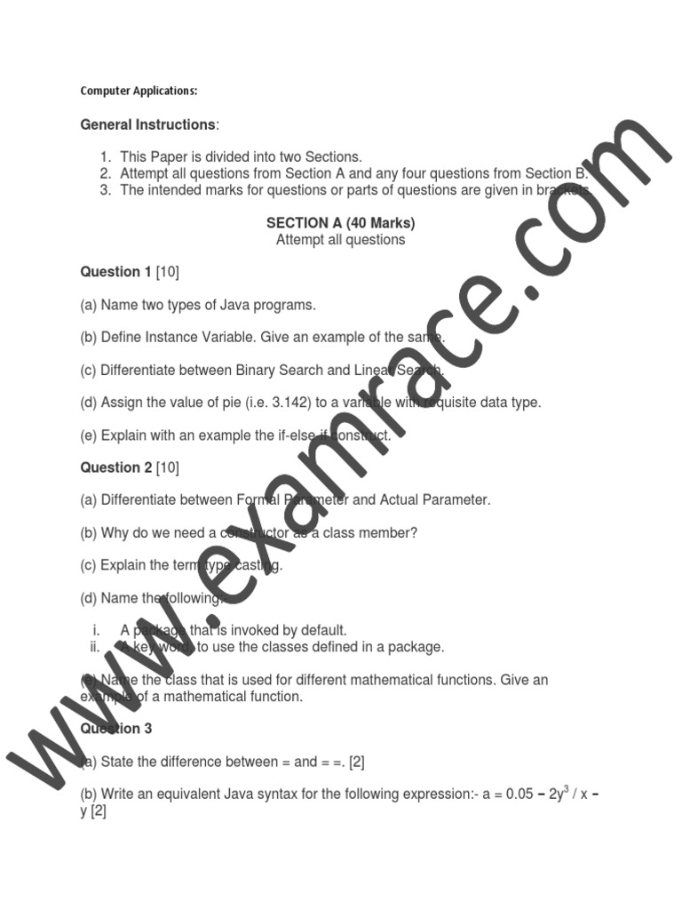 Icse Class 10 Computer Application 2007 Pdf C Programming Language Parameter Computer 8397