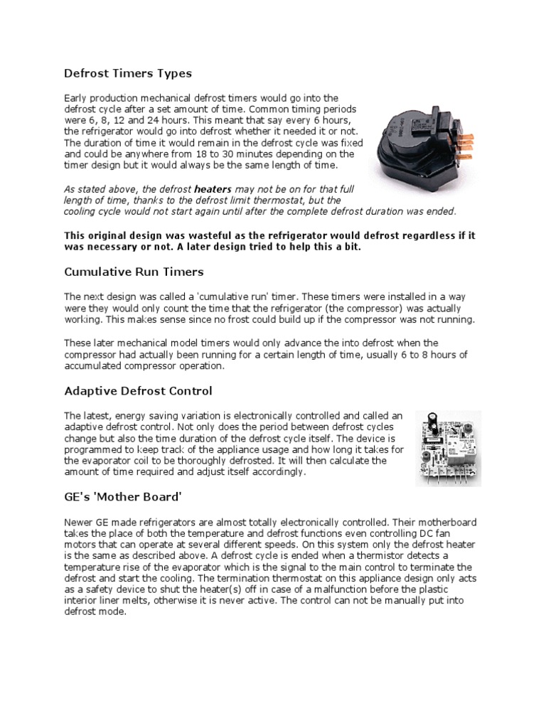 Defrost Timers Types | PDF | Refrigerator | Thermostat