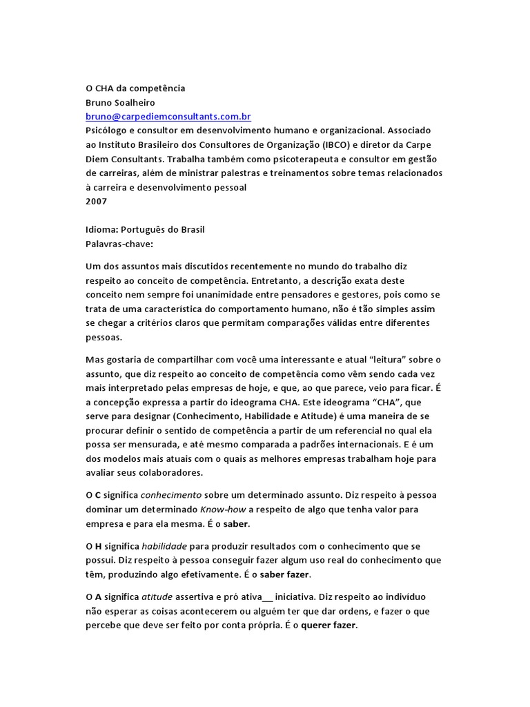 O CHA Da Competência | PDF | Atitude (Psicologia) | Consultor