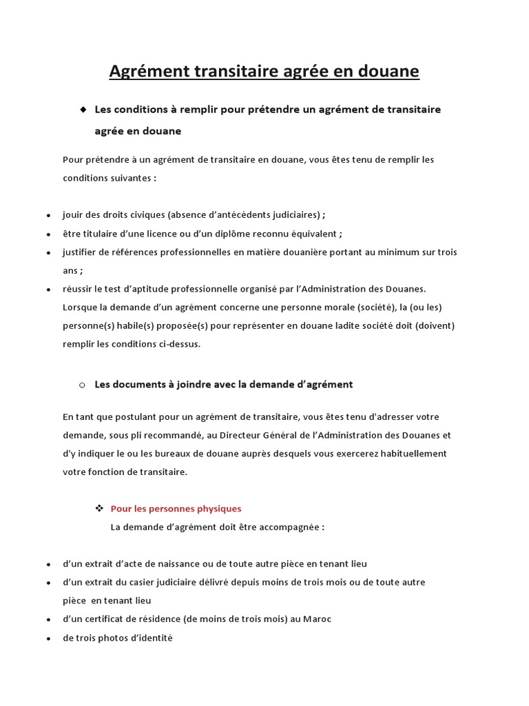 Conditions d'Agrément Transitaire Douane | PDF | Impôts | Gouvernement
