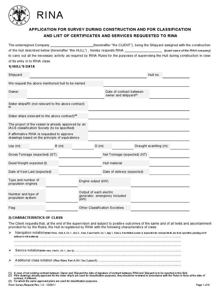 Application For Survey During Construction and For Classification and ...