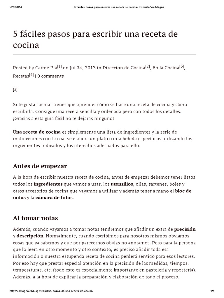 5 Fáciles Pasos para Escribir Una Receta de Cocina - Escuela Via Magna ...