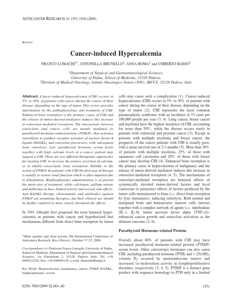 Understanding Cancer-Induced Hypercalcemia | PDF | Science & Mathematics