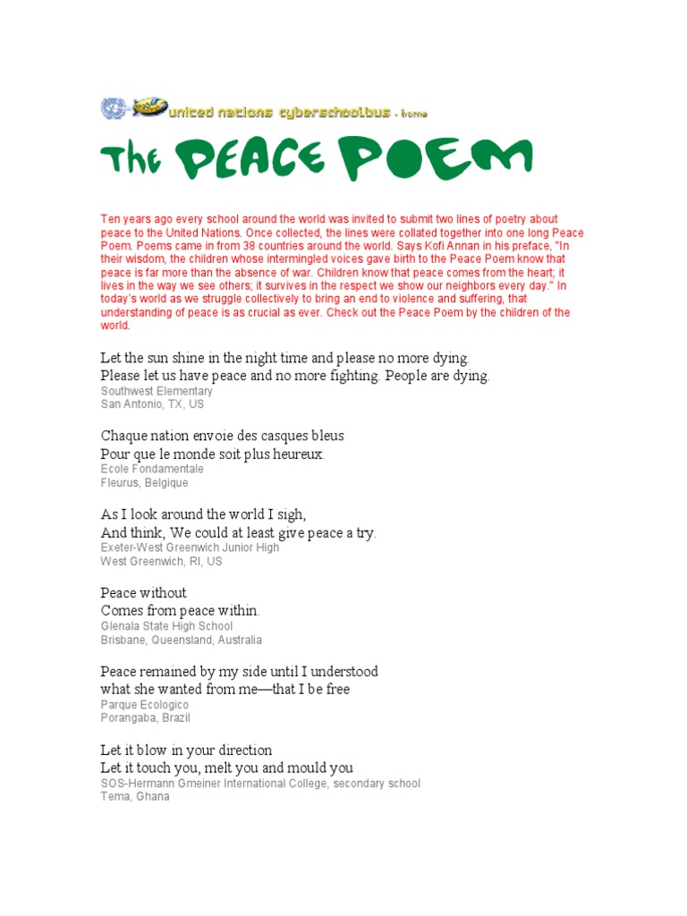Peace Poem | PDF | Schools | Religion And Belief