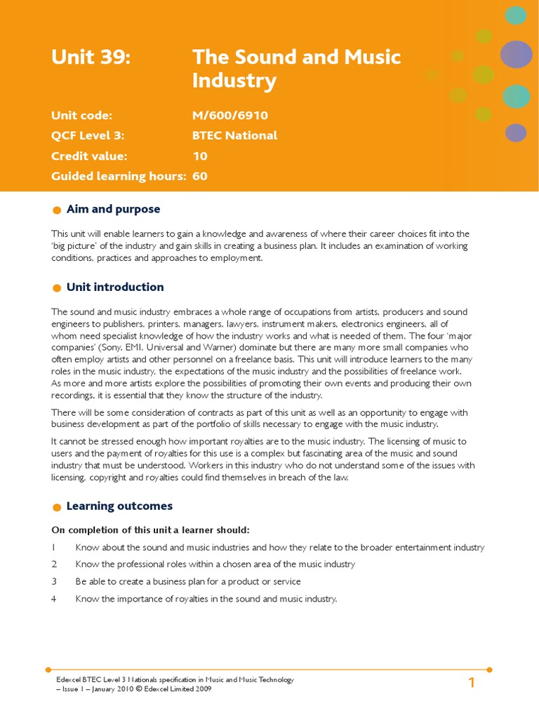 Unit 39 The Sound and Music Industry | PDF | Music Industry ...