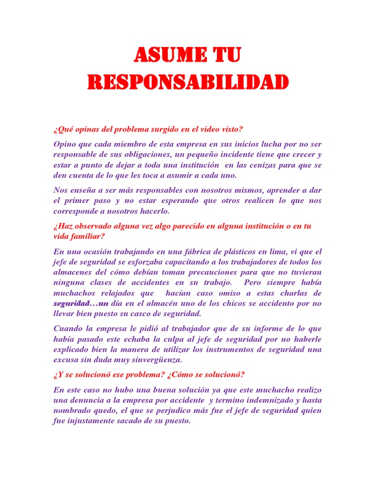 Foro - Asume Tu Responsabilidad | PDF | Crecimiento personal y ...