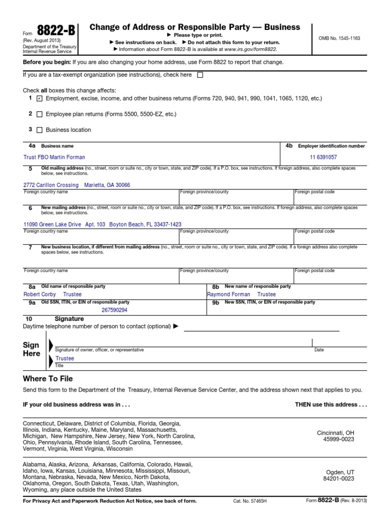 Trustee Address Change IRS | Internal Revenue Service | Address (Geography) Trustee Address Change IRS | Internal Revenue Service | Address (Geography)