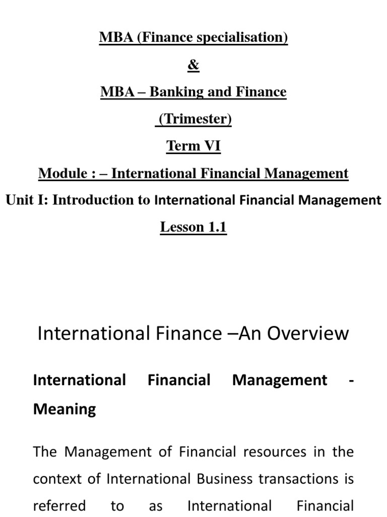 Lesson 1.1 International Finance Management | PDF | Global Financial ...