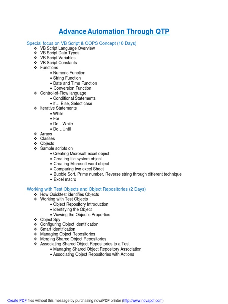 Advance Automation Through Qtp Pdf Object Oriented Programming Microsoft Excel