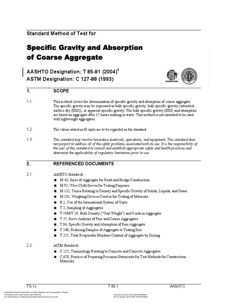 ASTM-C127!88!1993 - Specific Gravity Coarse Aggregates | Density ...