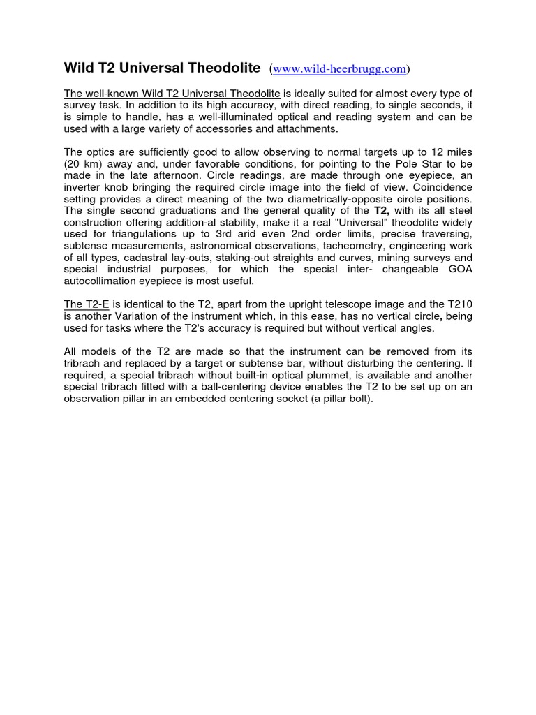 Wild T2 | PDF | Surveying | Optical Devices