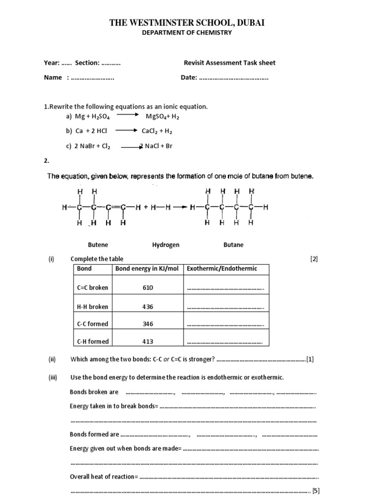 Chemistry Worksheet Grade 10 | PDF | Hydrogen | Ionic Bonding