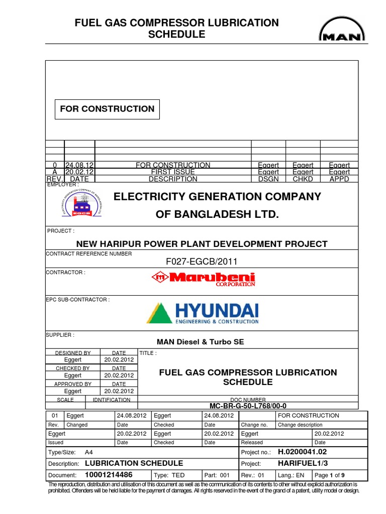 Lubrication Schedule of Man Turbo Disel Compressor | PDF | Motor Oil ...