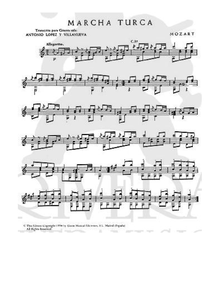 Marcha Turca Sonata #11 en LA K331 Mozart - Transcripción Guitarra ...