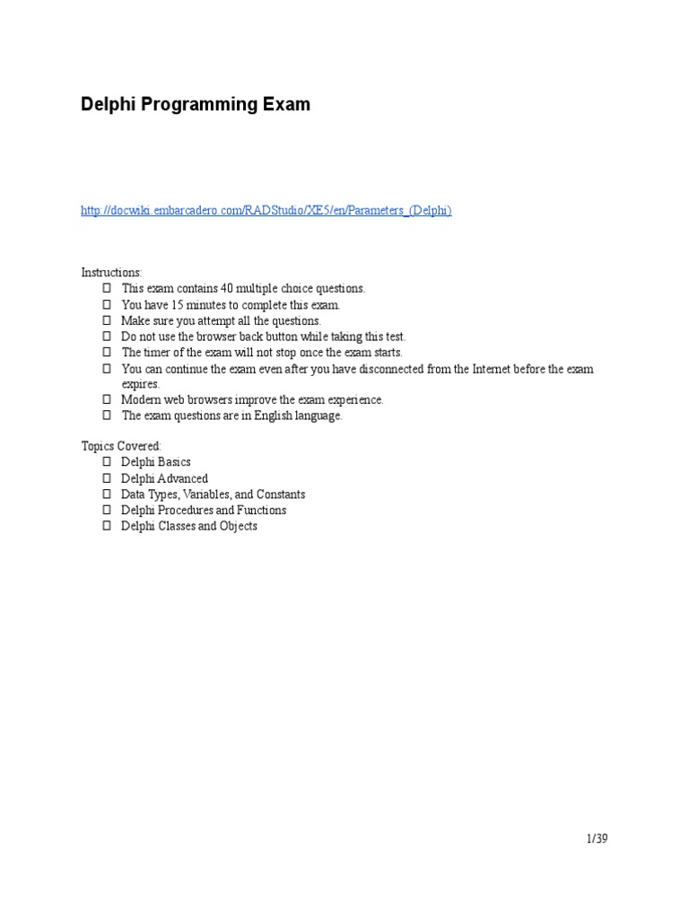 Delphi Programming Exam | PDF | Computer Programming | Software Engineering