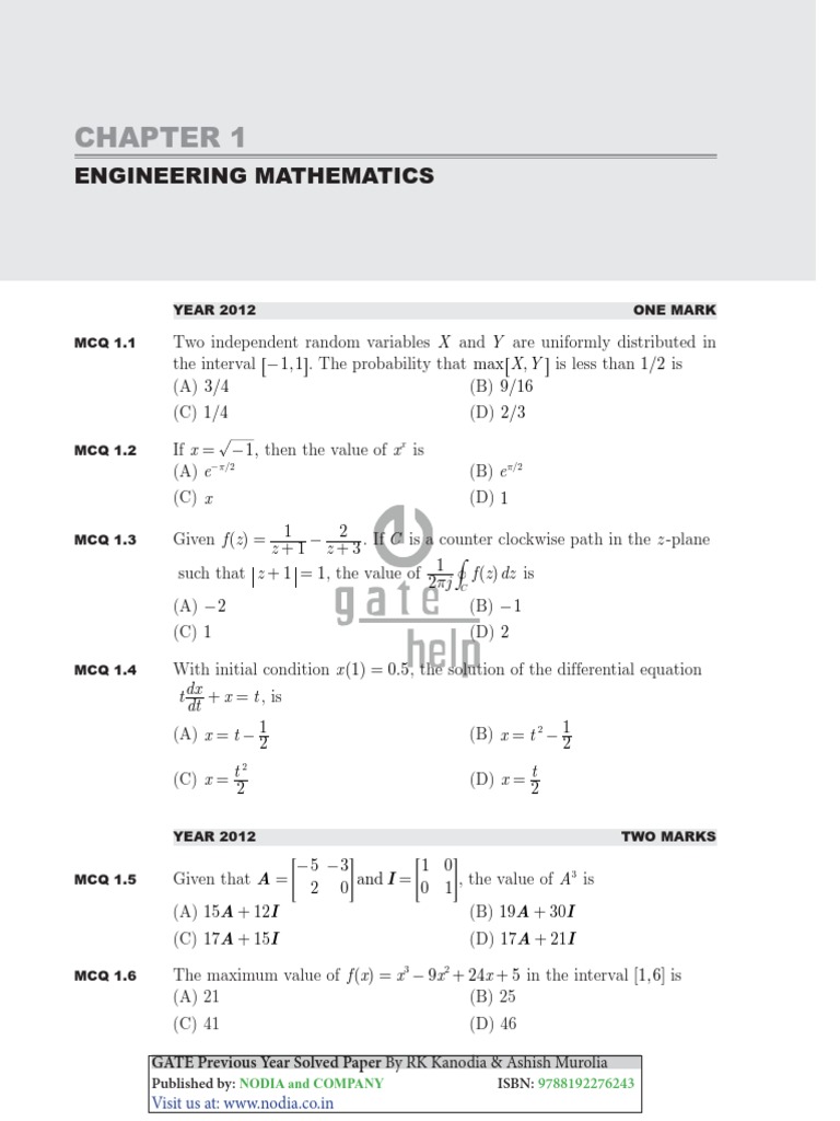 Engineering Mathematics With Solutions | Download Free PDF | Matrix ...