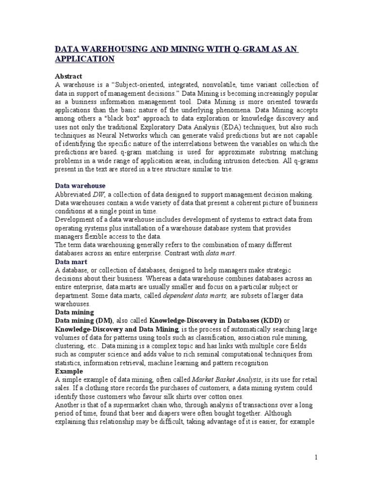 Data Warehousing and Mining With Q-Gram As An Application | PDF | Data ...