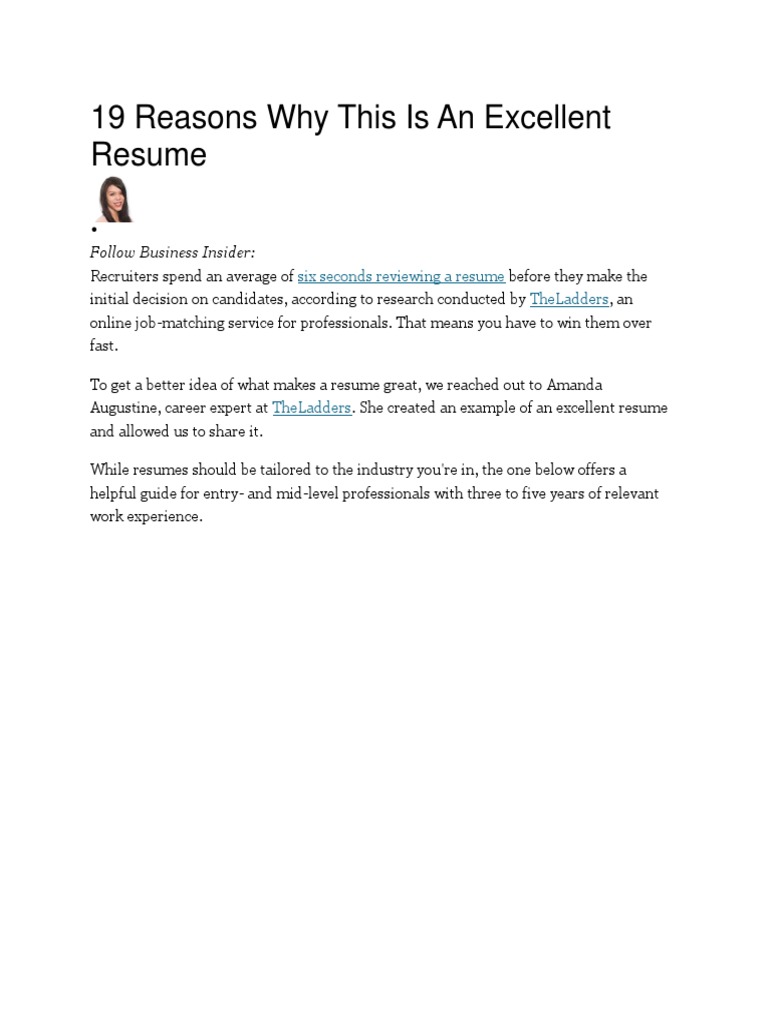 19 Reasons Why This Is An Excellent Resume | PDF | Résumé | Recruitment