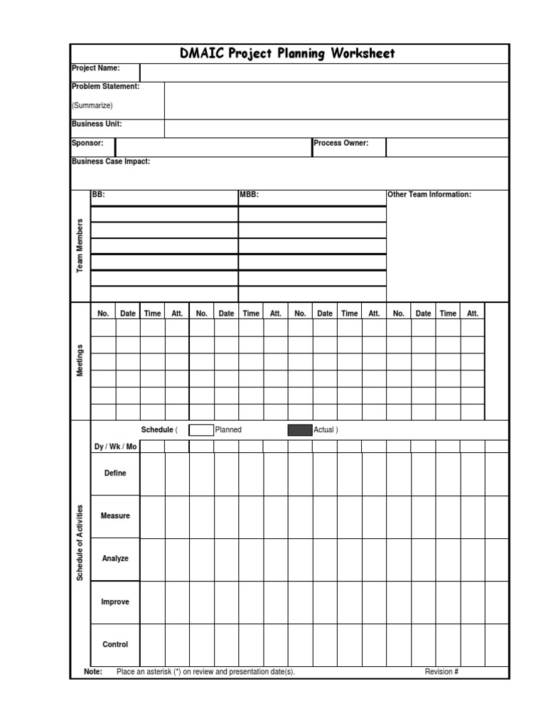 DMAIC Project Planning Worksheet Guide | PDF