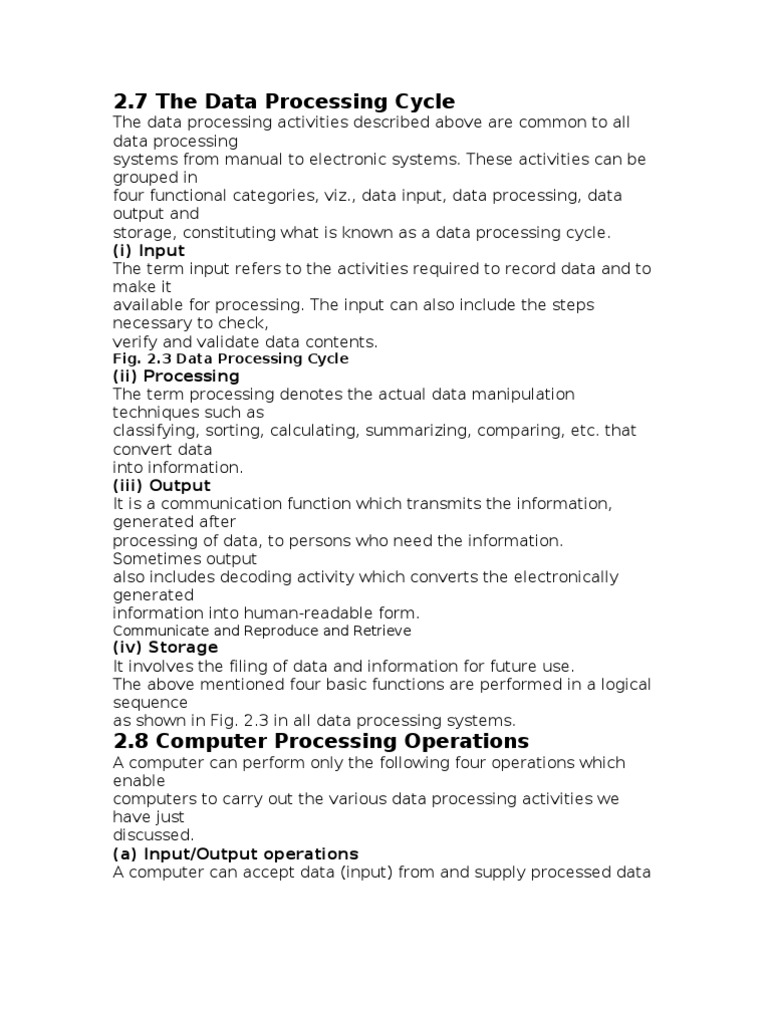2.7 The Data Processing Cycle | PDF | Input/Output | Computer Data Storage