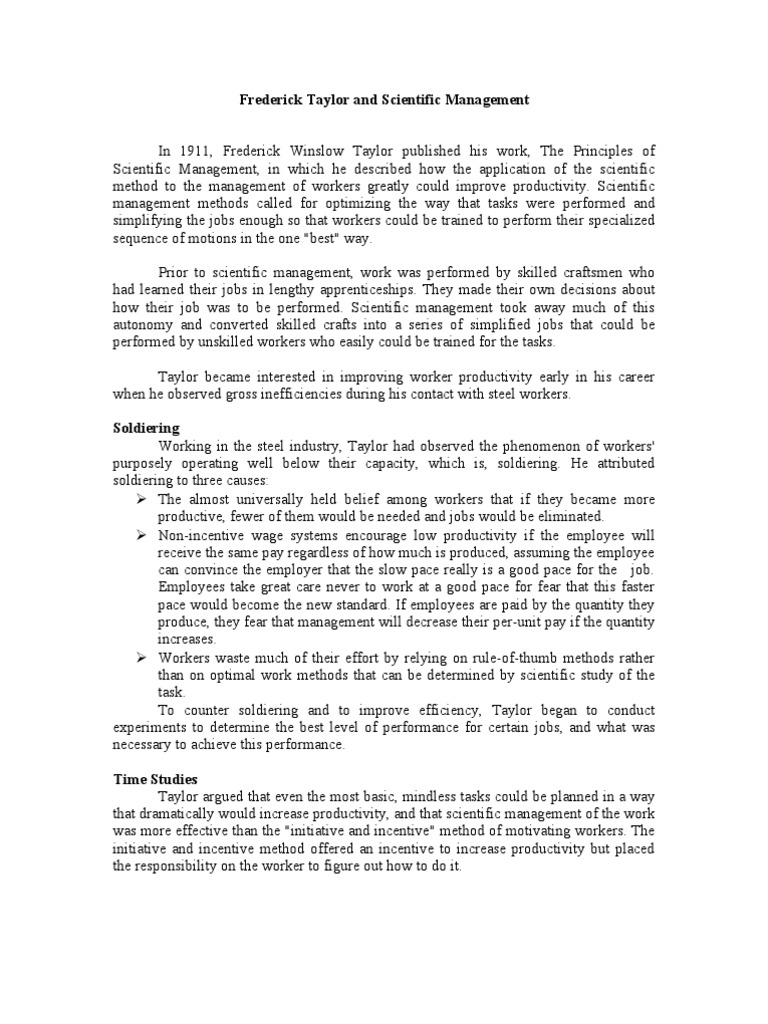 Taylor and Scientific Management | PDF | Self Actualization | Motivation