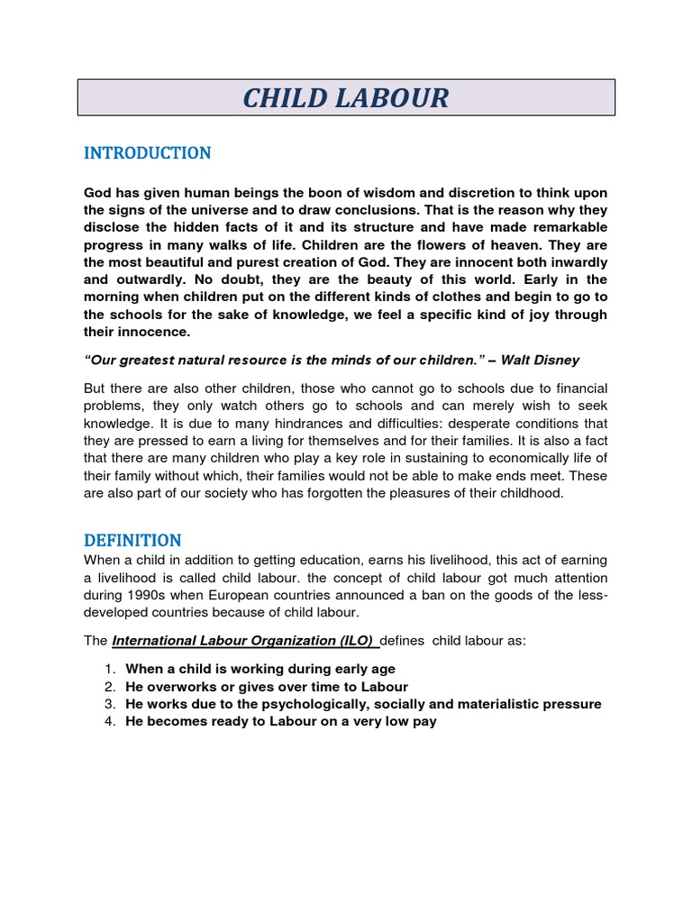 Child Labour: "Our Greatest Natural Resource Is The Minds of Our ...