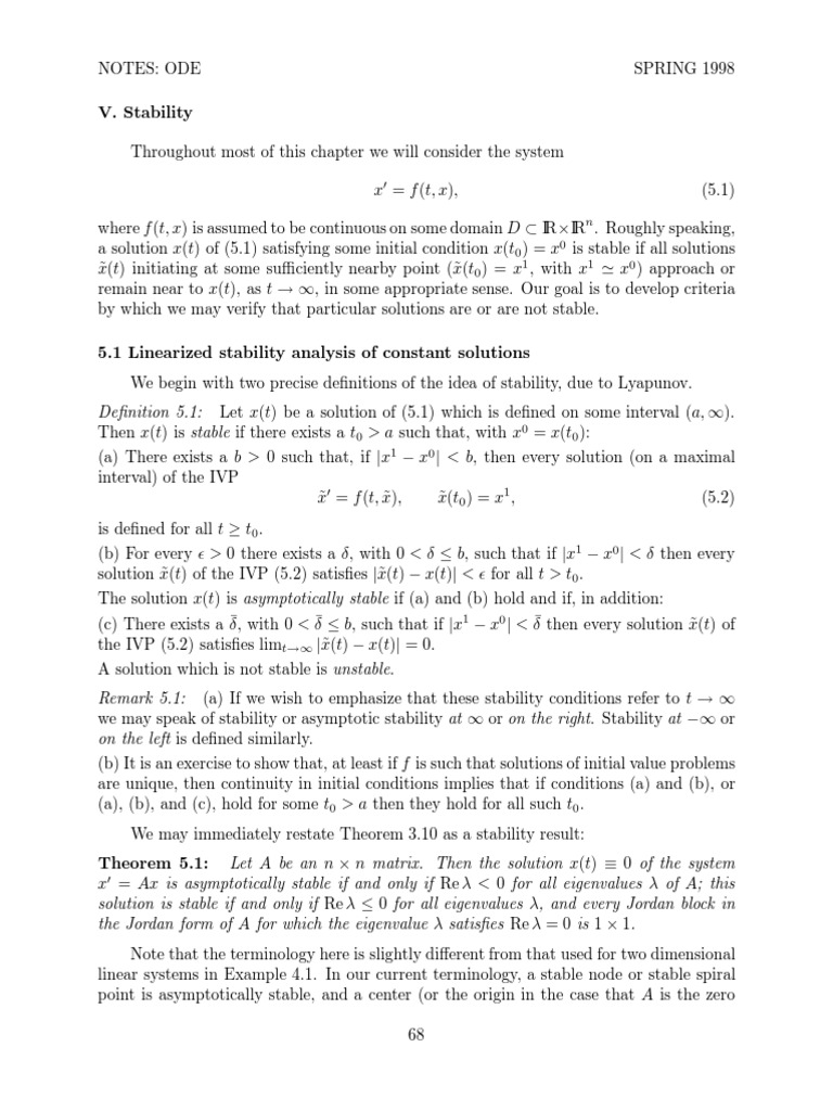 Eugene Speer - Lecture 5 | PDF | Stability Theory | Eigenvalues And Eigenvectors