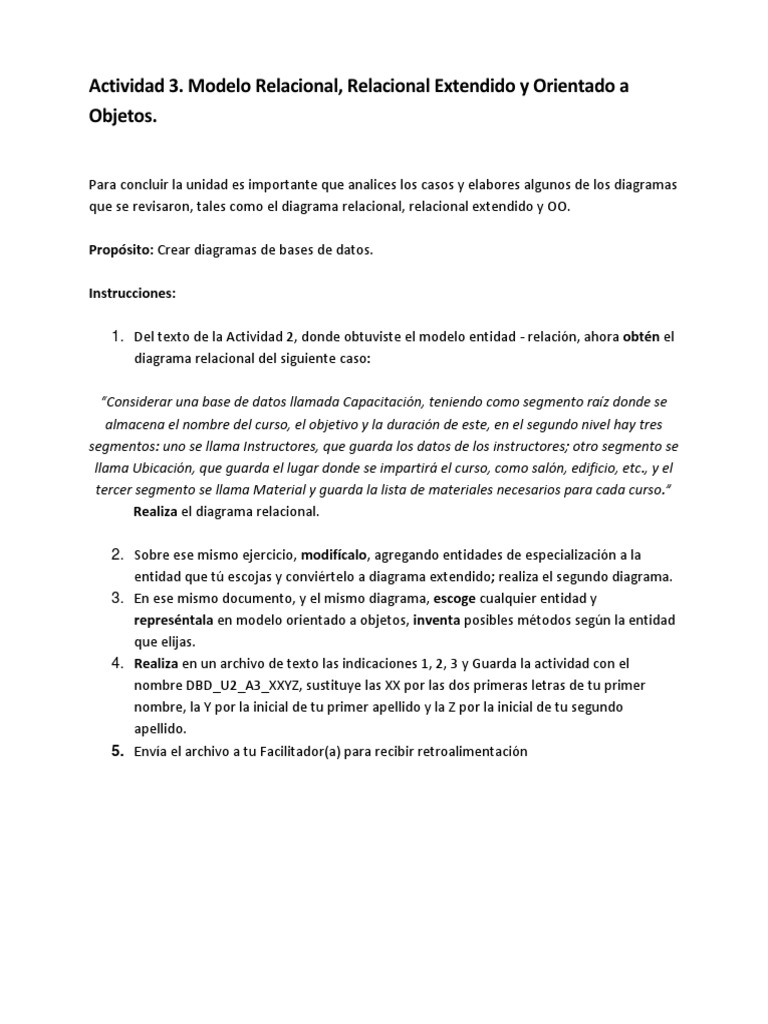 Actividad 3. Modelo Relacional, Relacional Extendido y Orientado A ...