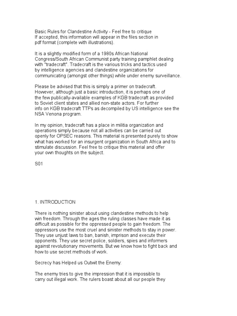 Basic Rules For Clandestine Activity | PDF | Surveillance