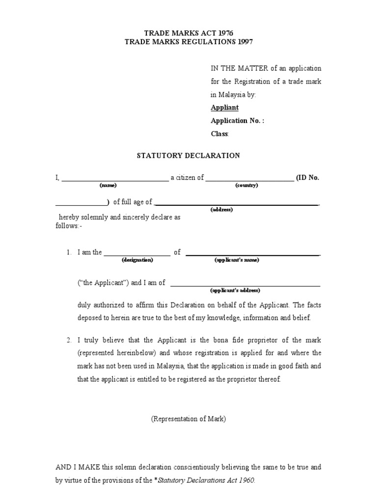Statutory Declaration Trade Mark | PDF