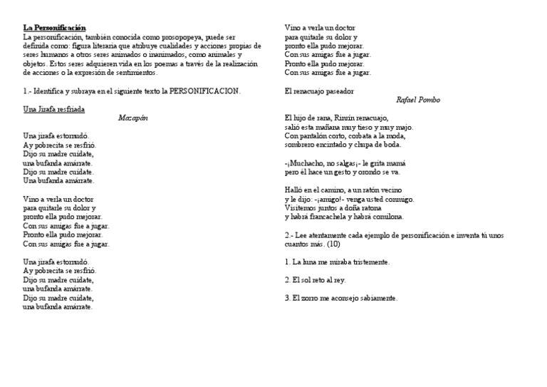 Ejemplos De Poemas De Personificación