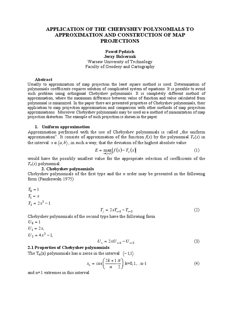 Application Of The Chebyshev Polynomials To Approximation And Construction Of Map Projections