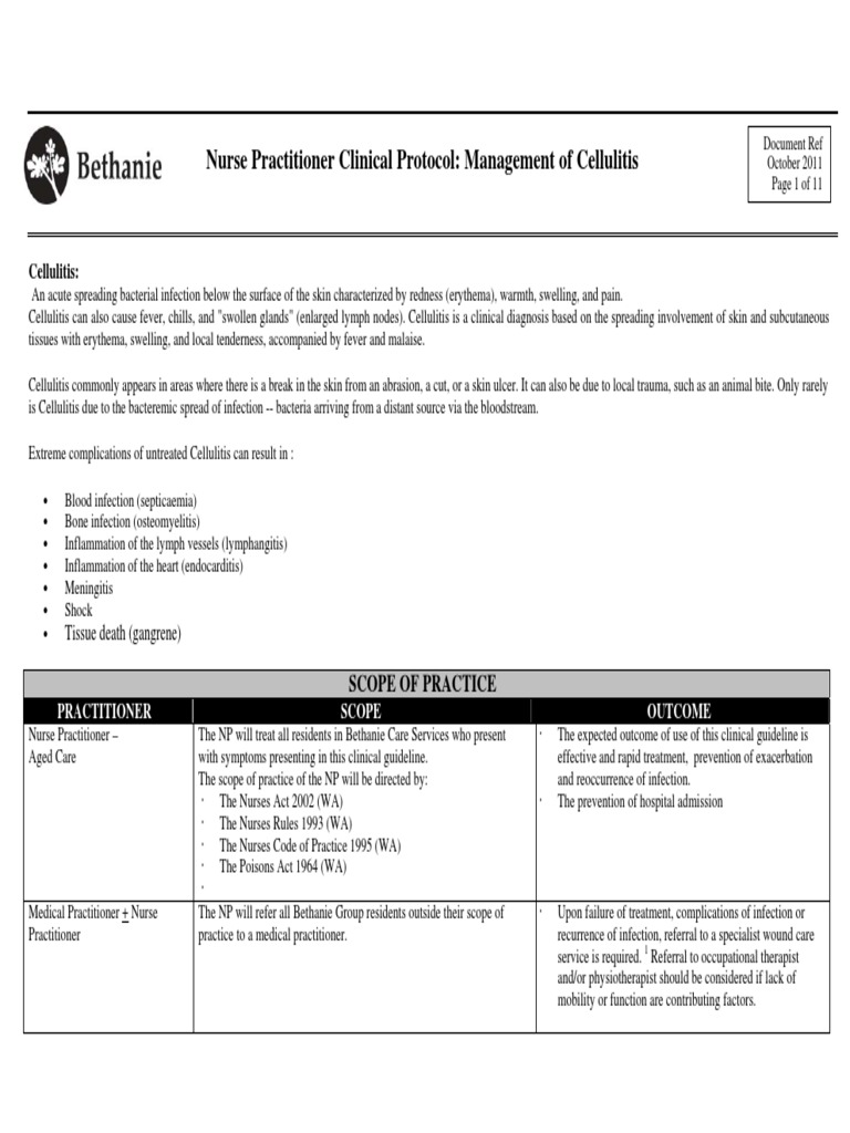 Nurse Practitioner Clinical Protocol: Management of Cellulitis | PDF ...