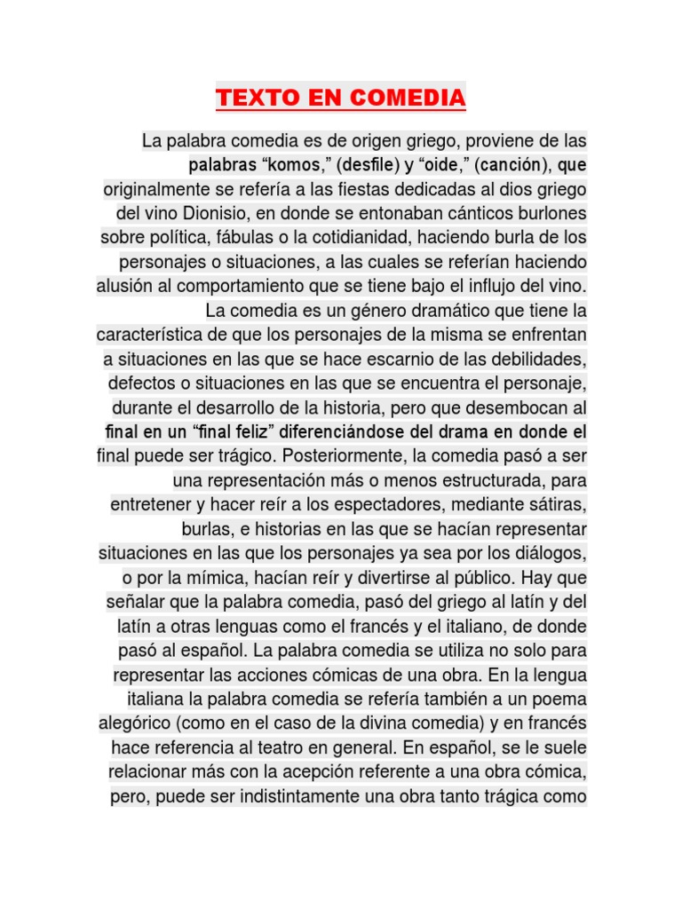TEXTO EN COMEDIA.docx | Comedia | Idiomas