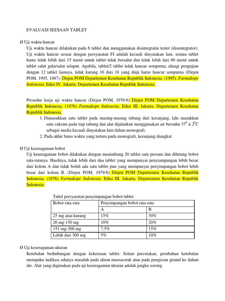 Evaluasi Sediaan Tablet | PDF