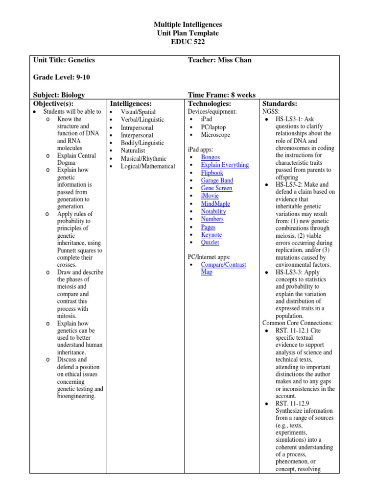 Genetics Unit Plan | PDF | Dna | Genetics