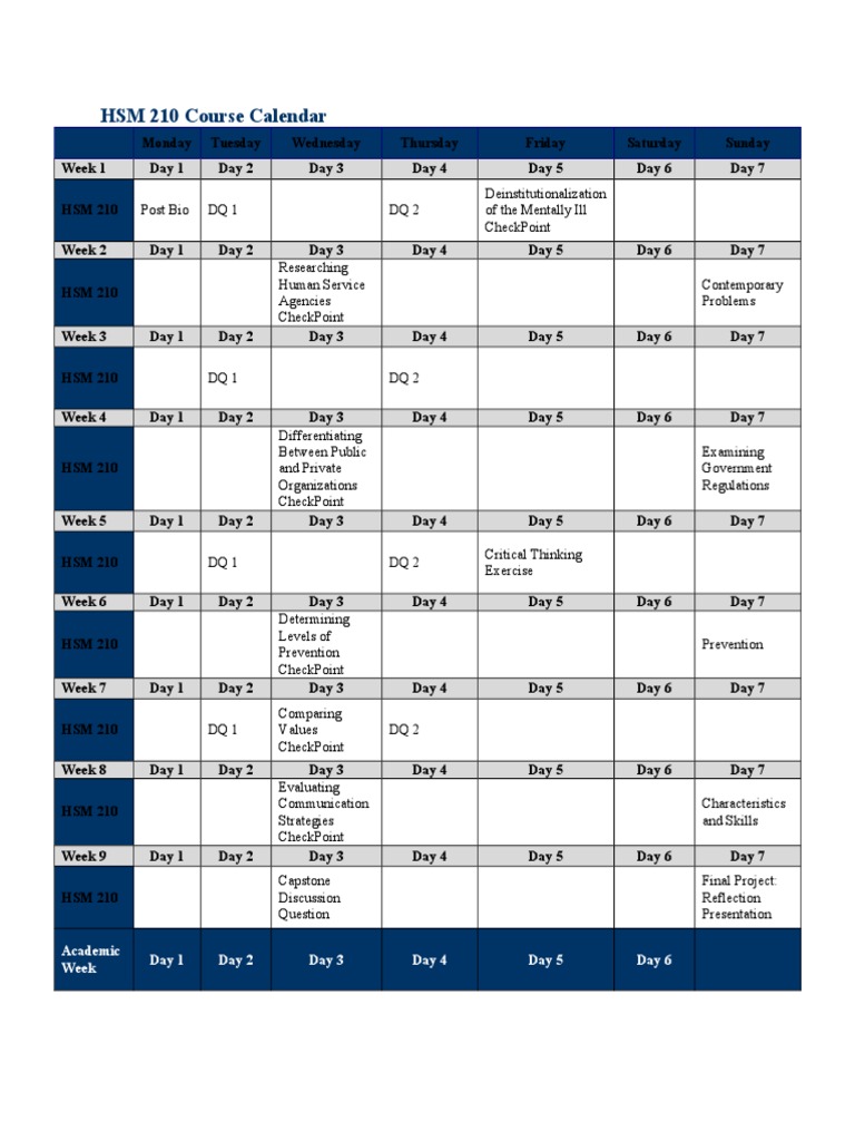 HSM 210 Course Calendar | PDF