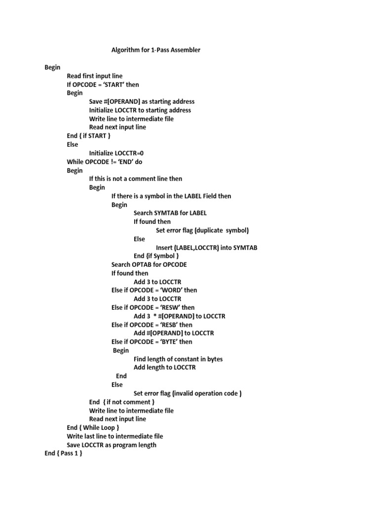 1-Pass Assembler Algorithm | PDF