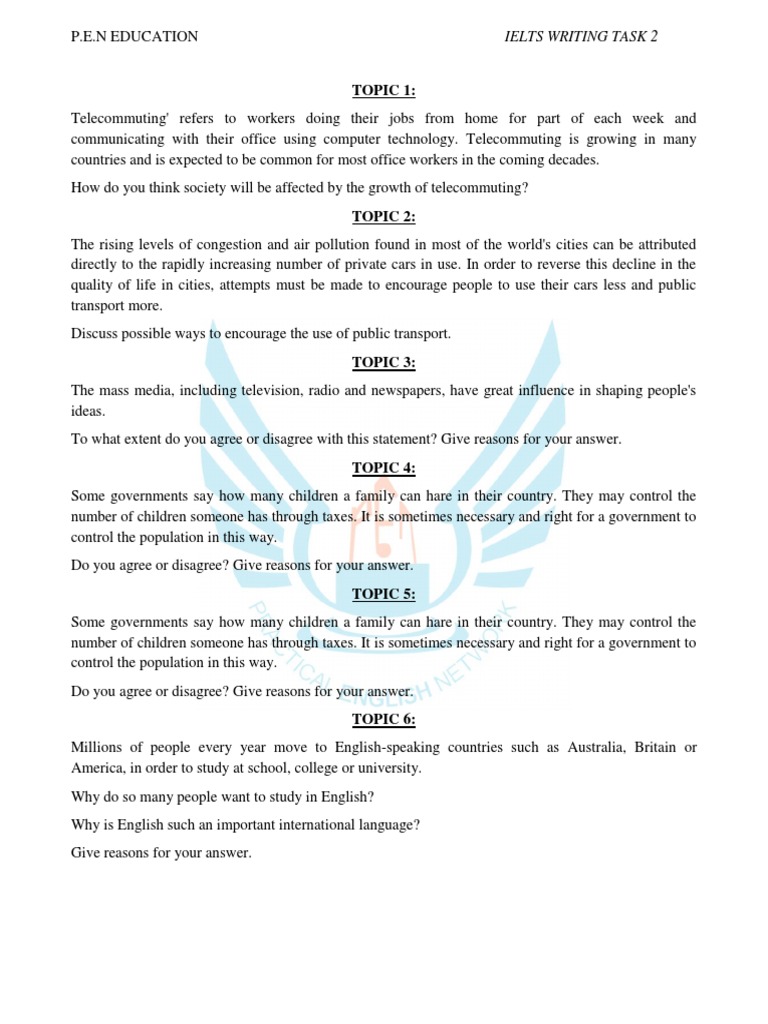 Ielts Writing Task 2 | PDF | Telecommuting | Mass Media