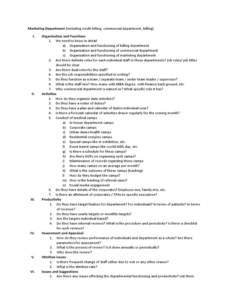 Marketing Dept Questionnaire | Download Free PDF | Performance ...