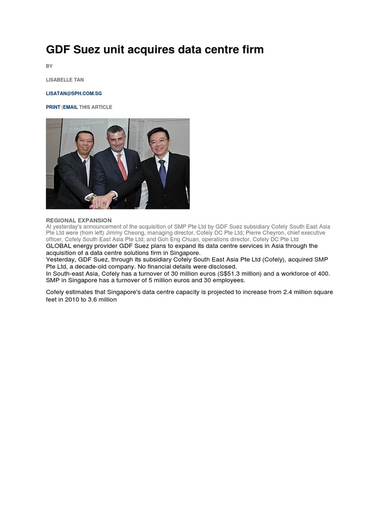 GDF Suez Expands in Asia with SMP Acquisition | PDF | Business ...