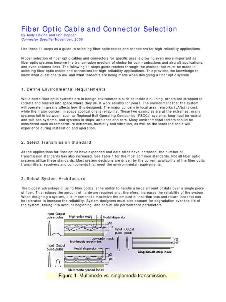 Fiber Optic Cable and Connector Selection: 1. Define Environmental ...