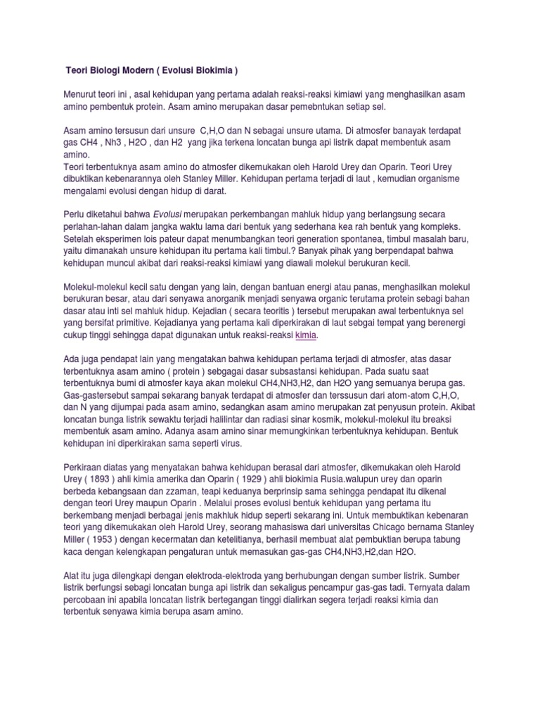 Teori Evolusi Biokimia | PDF