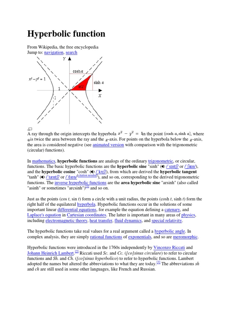 Hyperbolic Function - wikiPEDIA | PDF | Trigonometric Functions | Mathematical Analysis