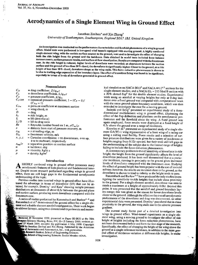 Aerodynamics of A Single Element Wing in Ground Effect | PDF | Language ...