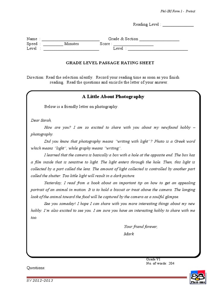 Grade 6.a Little About Photography - Silent.pretest | PDF | Recording ...