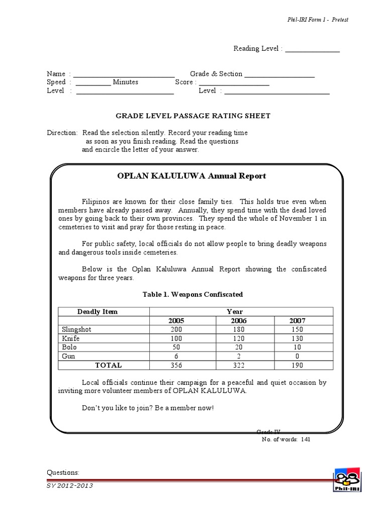 Grade 4.oplan Kaluluwa - Pretest.silent | PDF | Sports | Leisure
