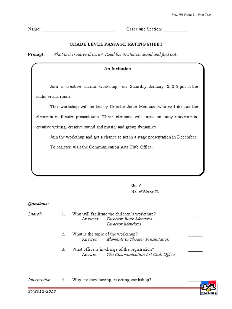 Grade 5 Creative Drama Workshop Invite | PDF | Games & Activities | Art